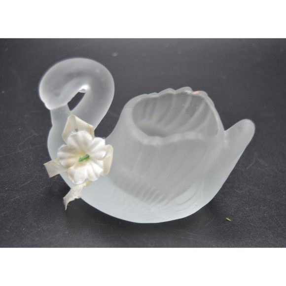 Source Unknown | Accents | Frosted Glass Swan Trinkettoothpick Holder ...
